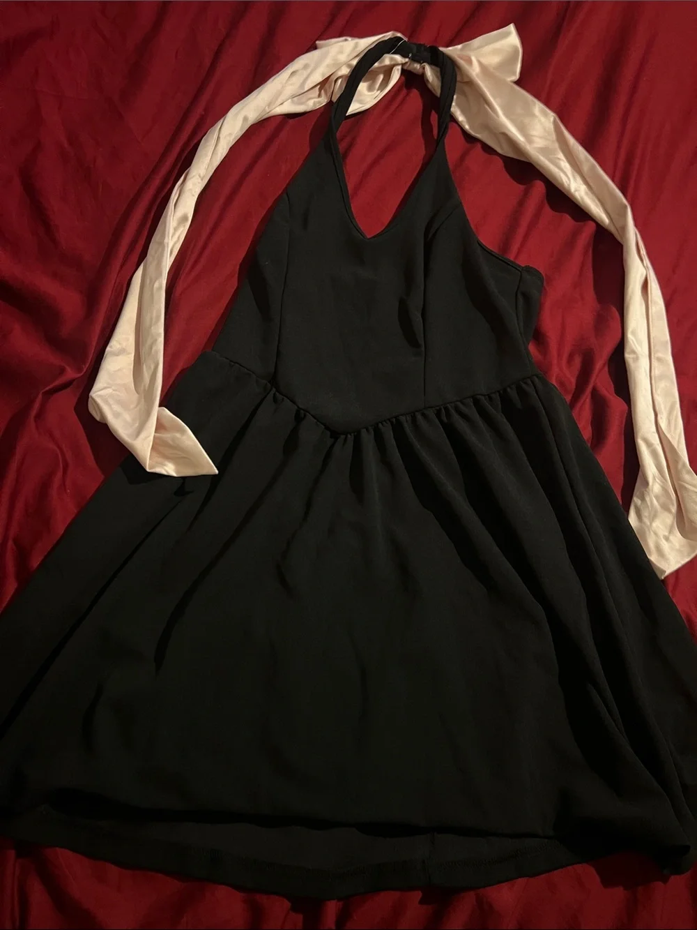 SHEIN | Dresses | Shein Black Halter Mini Dress With Cream Neck Tie ...